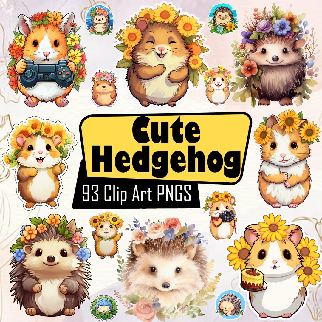Cute Hedgehog Clipart Bundle Clip Art Set 93 High Quality Pngs Happy ...