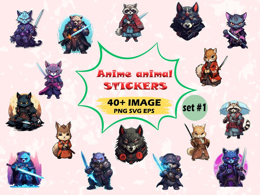 Set of Anime Animal Stickers 40 PNG SVG EPS Single Images - Etsy UK