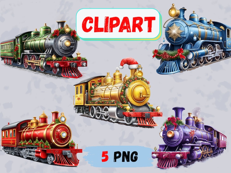 Christmas Train Clipart Set PNG, Christmas Train Clipart on Transparent ...