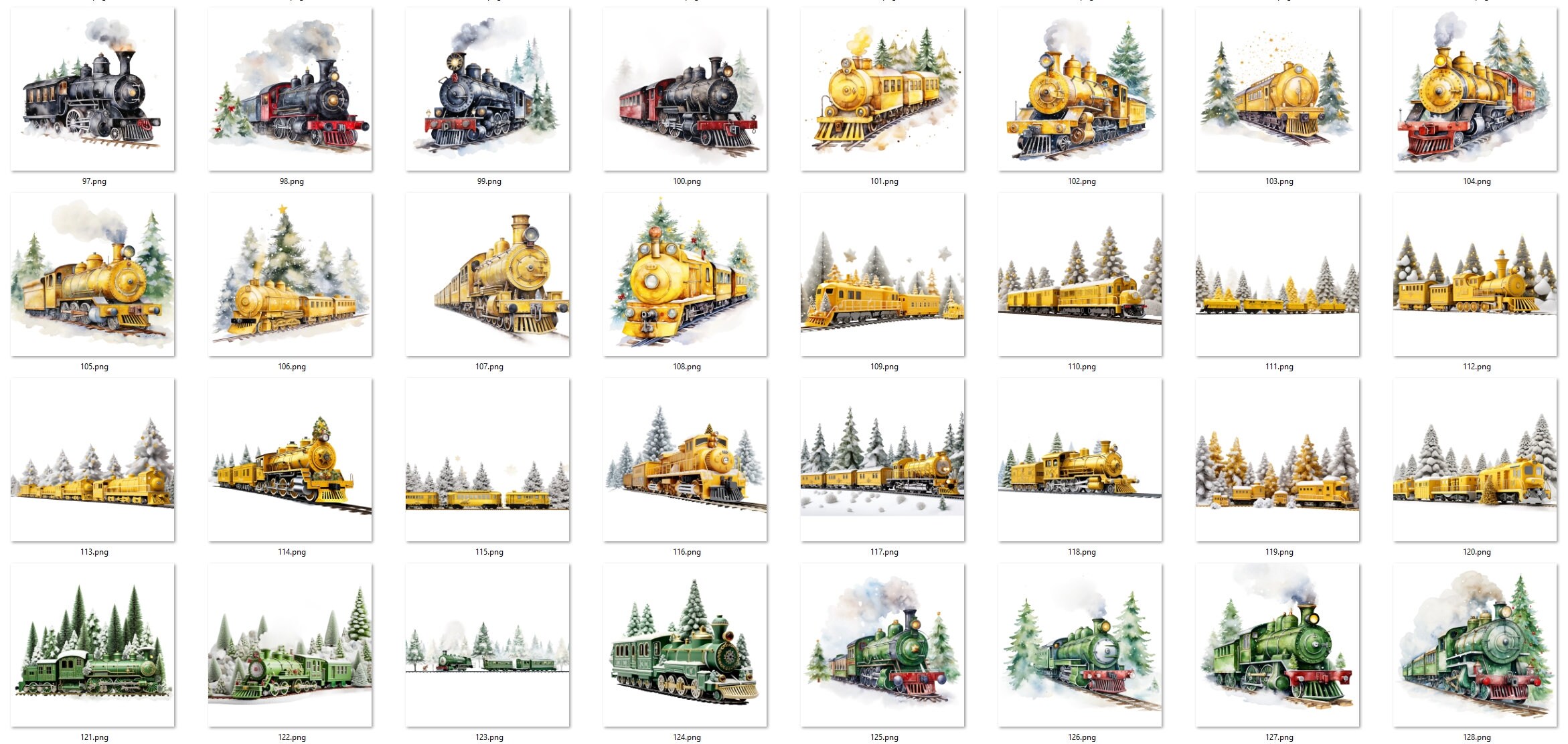 Christmas Train Png, Christmas Train Clipart Set on Transparent ...