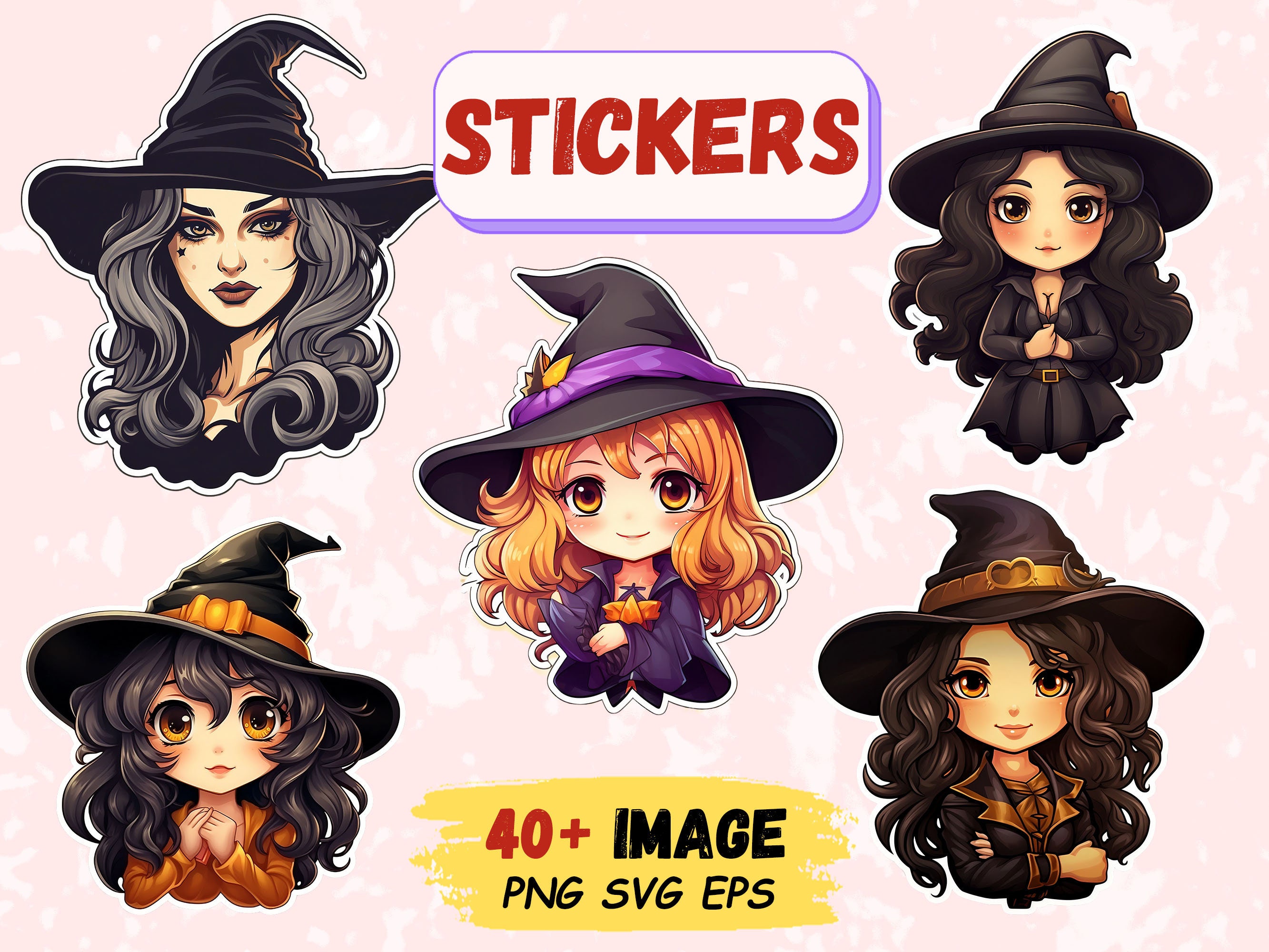 Chibi Style Witch Stickers, 40+ PNG, SVG, EPS, Single Images on ...
