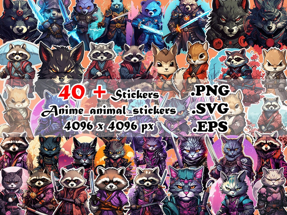 Set of Anime Animal Stickers 40 PNG SVG EPS Single Images - Etsy