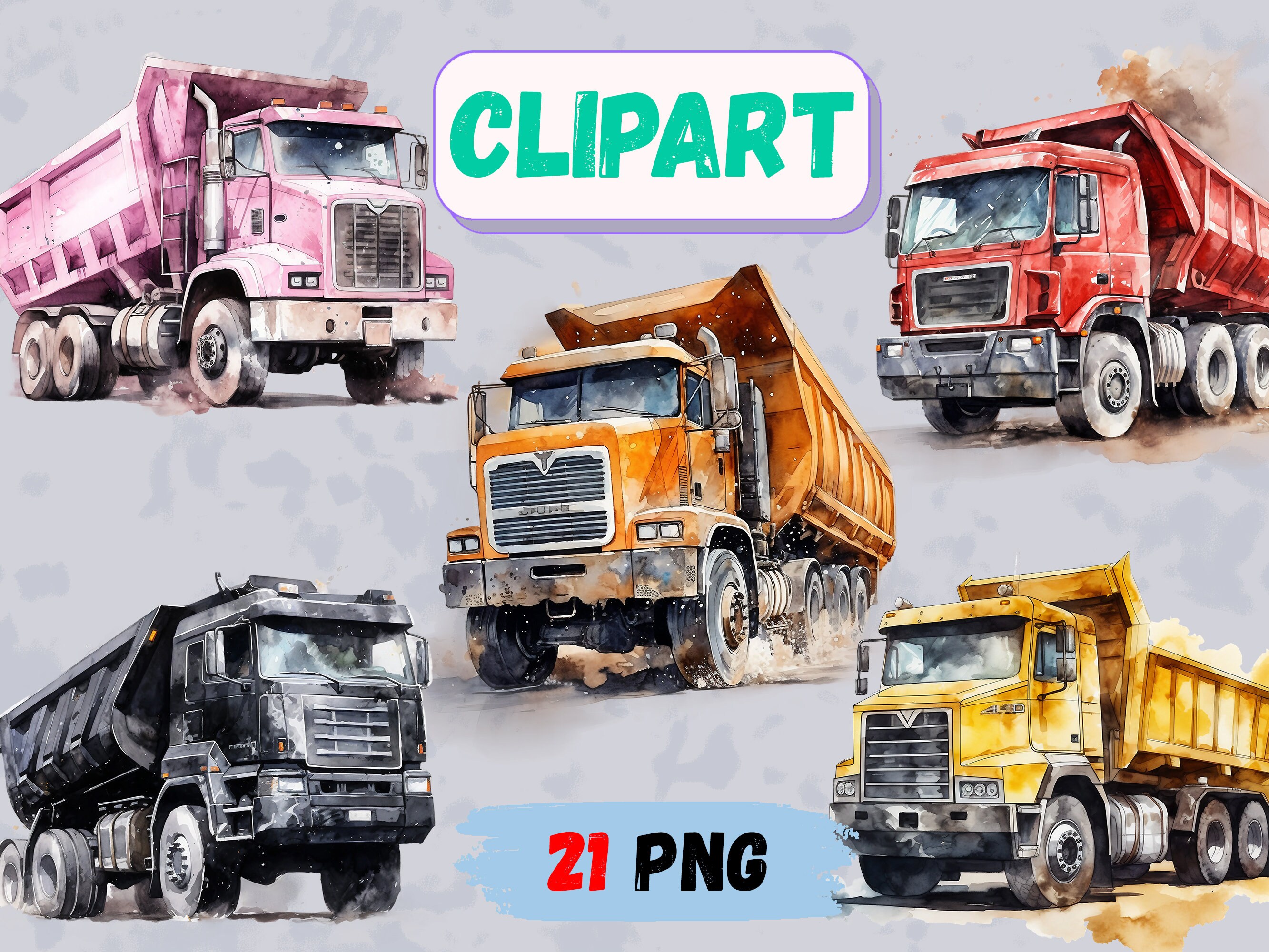 Watercolor Dump Truck Set, Clipart Png, Dump Truck Png, Construction ...