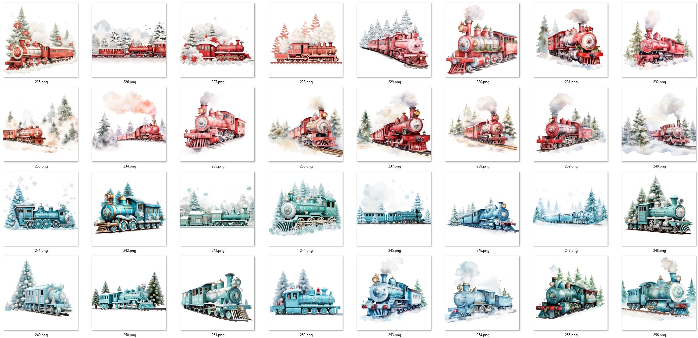 Christmas Train Png, Christmas Train Clipart Set on Transparent ...