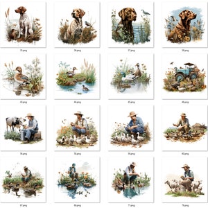 Watercolor Farm Print Set in Various Genres Png, 200 Images on ...