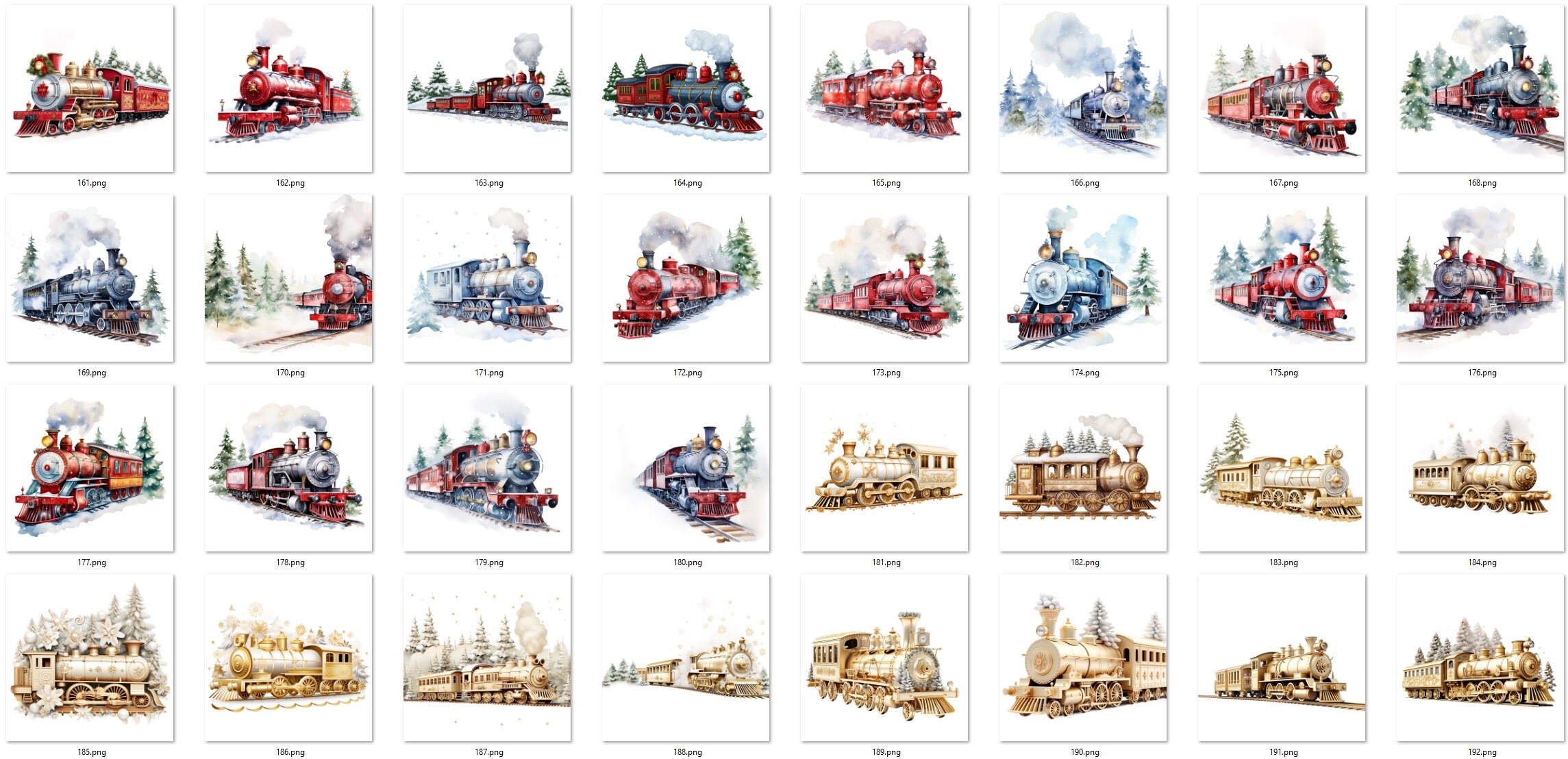 Christmas Train Png, Christmas Train Clipart Set on Transparent ...