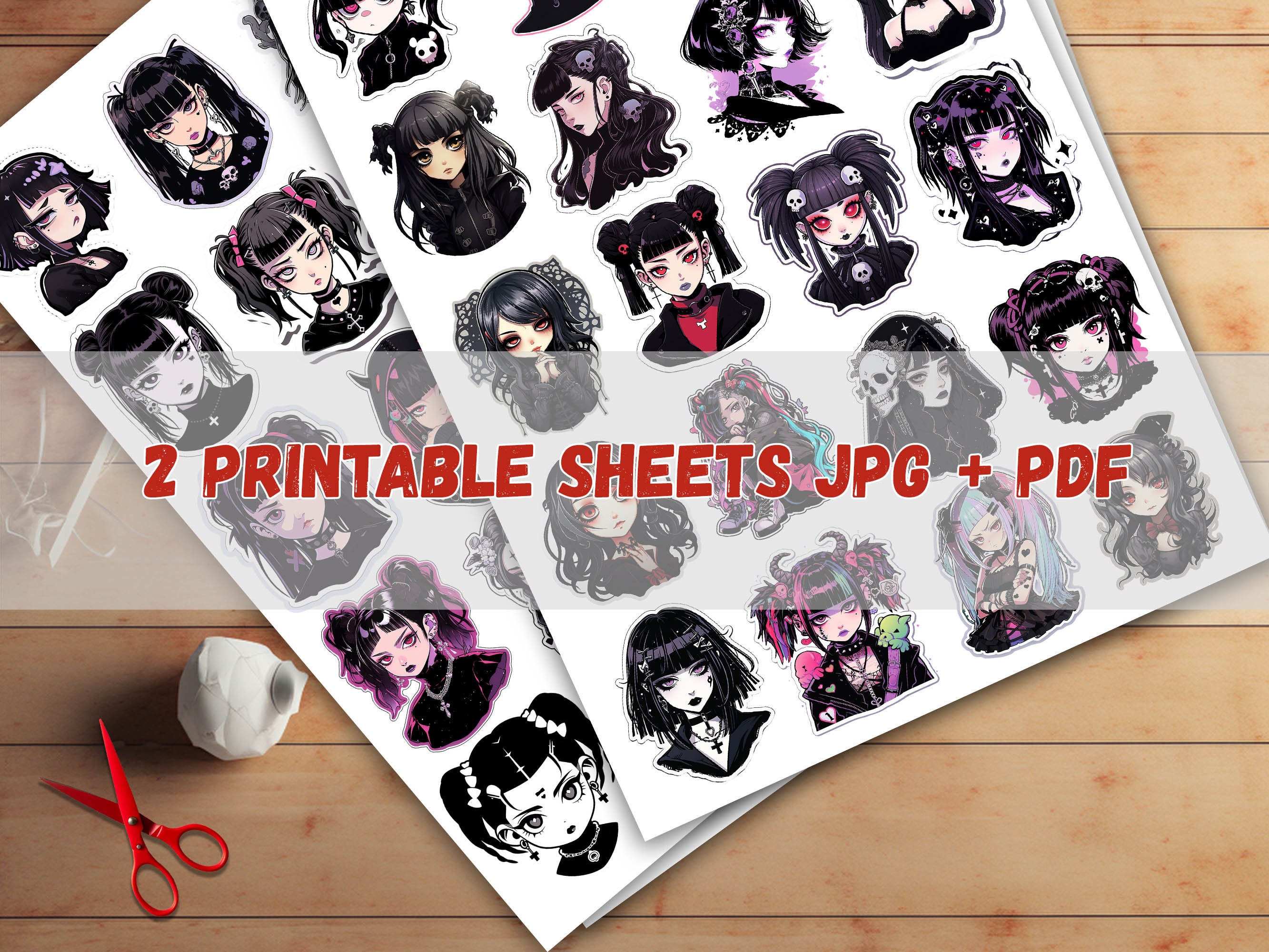 Anime Goth Girl Stickers, 40+ PNG, SVG, EPS, Single Images on ...