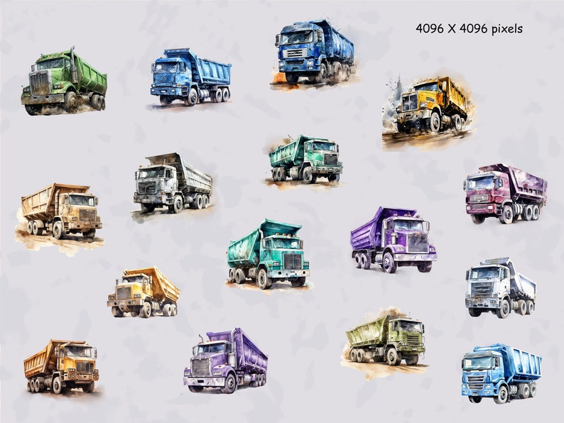Watercolor Dump Truck Set, Clipart Png, Dump Truck Png, Construction ...