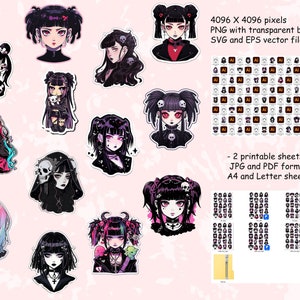 Anime Goth Girl Stickers, 40+ PNG, SVG, EPS, Single Images on ...
