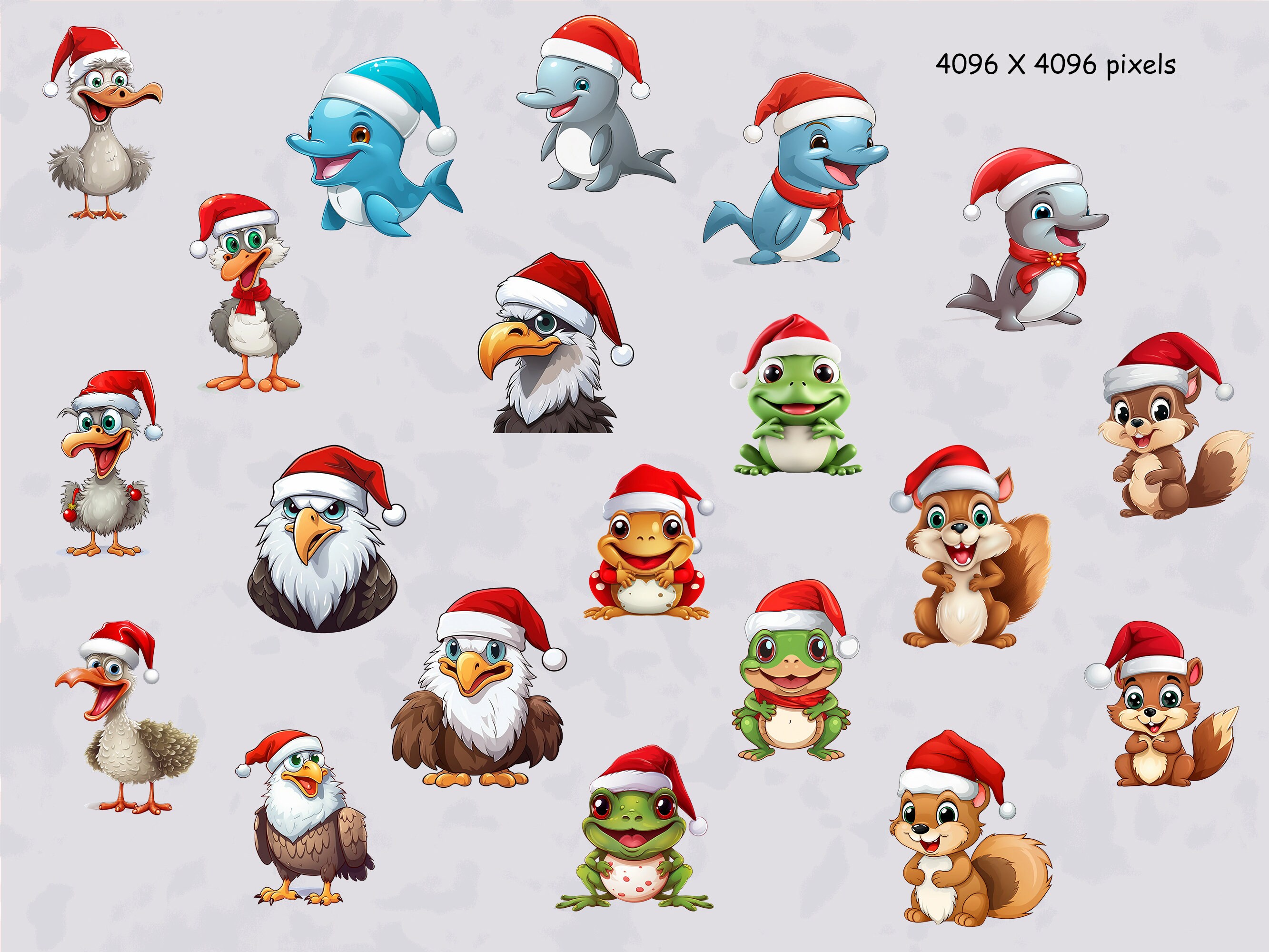 Christmas Cartoon Animals Png With Santa Claus Hat, Christmas ...