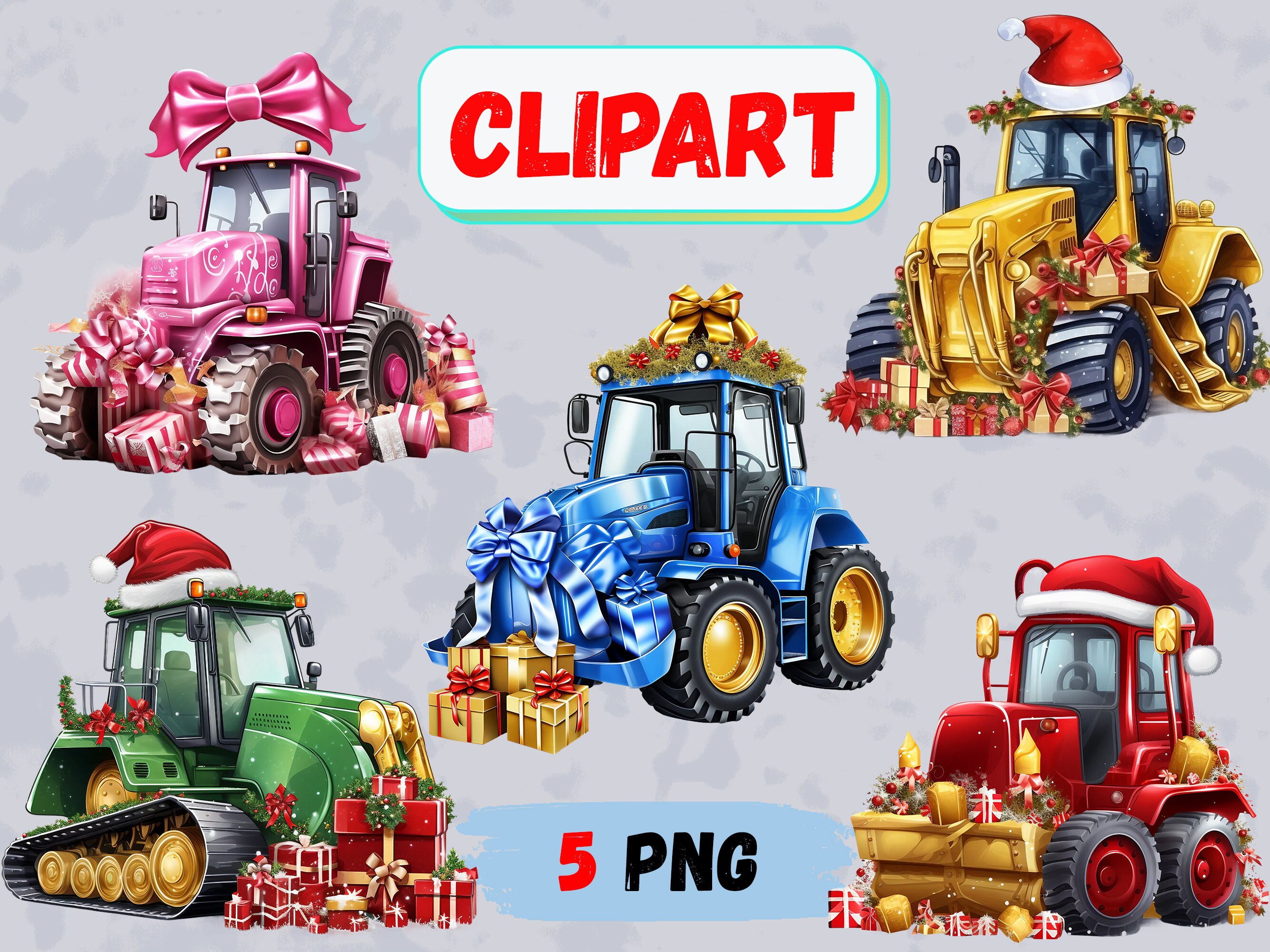 Clipart Set Christmas Bulldozer PNG, Fast Loading, Christmas Card ...