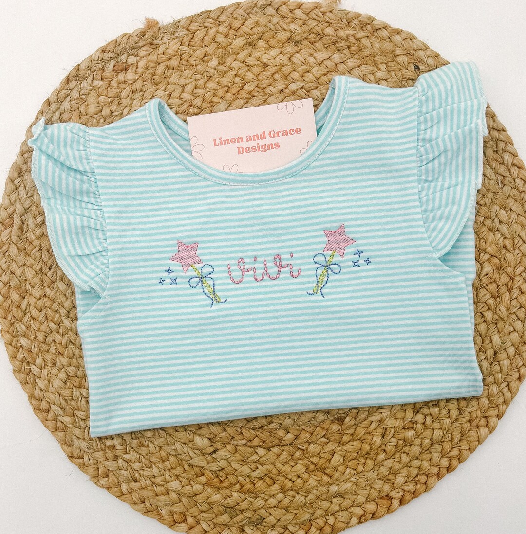 Embroidered Wand With Name Flutter Sleeve Shirt for Kids Toddler Baby ...