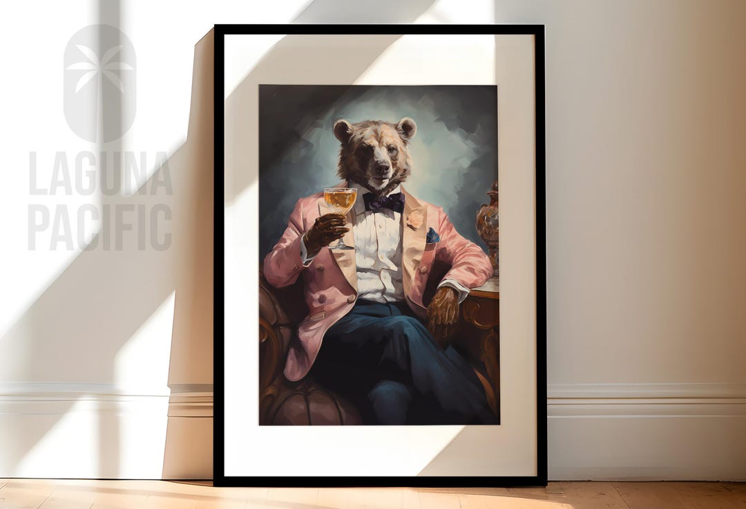 Debonair Bear Cocktail Print | Retro Preppy Bear in a Suit Painting ...