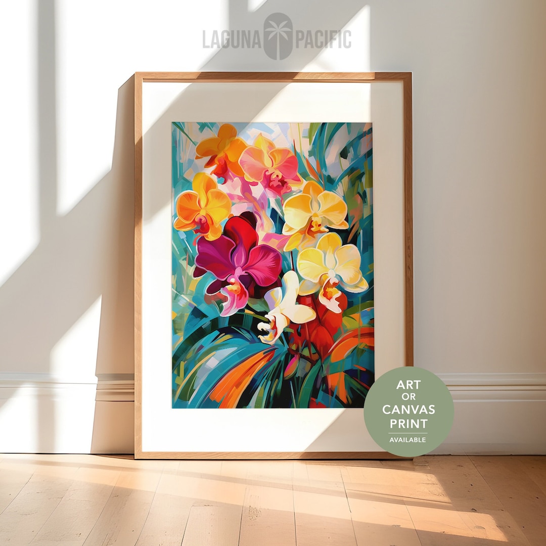 Bold Tropical Pop Art Wild Orchids Print, Coastal Living Room Wall Art ...