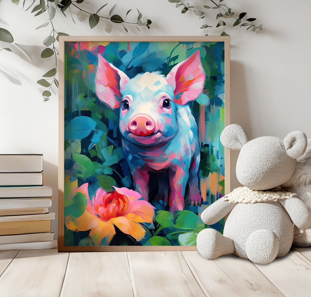Adorable Baby Piglet Art Print | Floral Nursery Decor | Perfect for ...