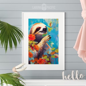Cute Sloth Pop Art Print | Lush Flower Garden Artwork - Etsy