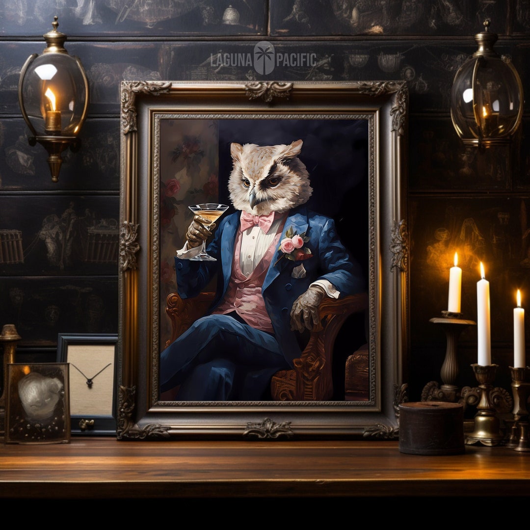 Victorian Owl With Cocktail Art | Anthropomorphic Art | Dark Academia ...