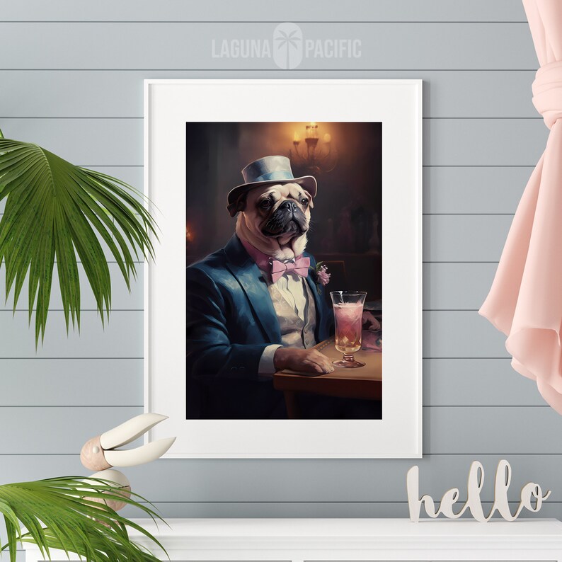 Gothic Pug With Cocktail Art | Anthropomorphic Art | Dark Academia ...