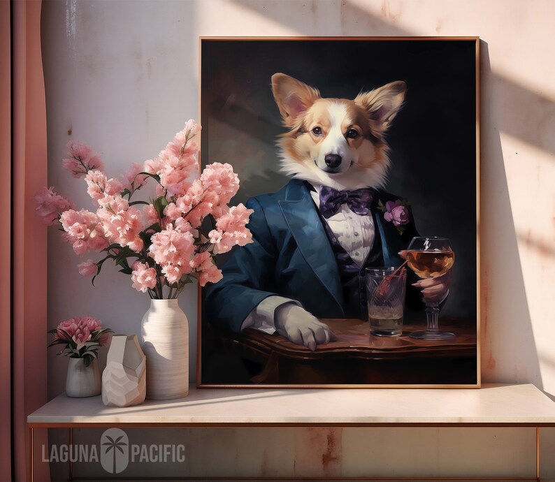 Victorian Dapper Dog With Cocktail Art | Anthropomorphic Art | Corgi ...