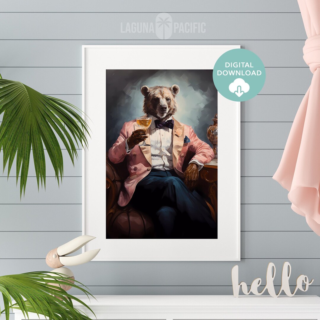 Victorian Gothic Bear With Cocktail Art Anthropomorphic Art Dark ...