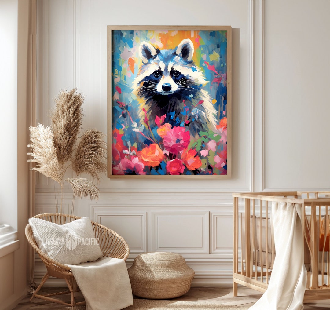 Woodland Nursery, Cute Baby Raccoon Art, Instant Digital Download ...