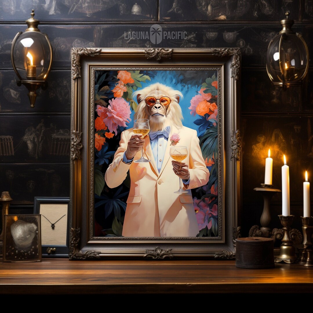 Gentleman Lion With Cocktail Art | Anthropomorphic Art | Dark Academia ...