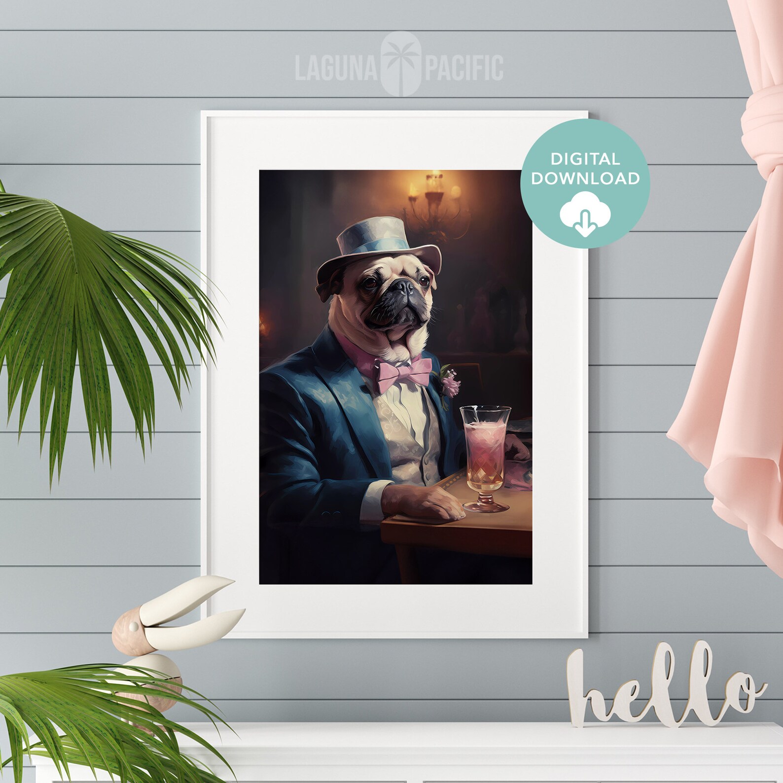 Gothic Pug With Cocktail Art | Anthropomorphic Art | Dark Academia ...