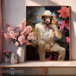 Monkey Cocktail Art Print | Retro Home Bar Wall Decor | Perfect Gift ...