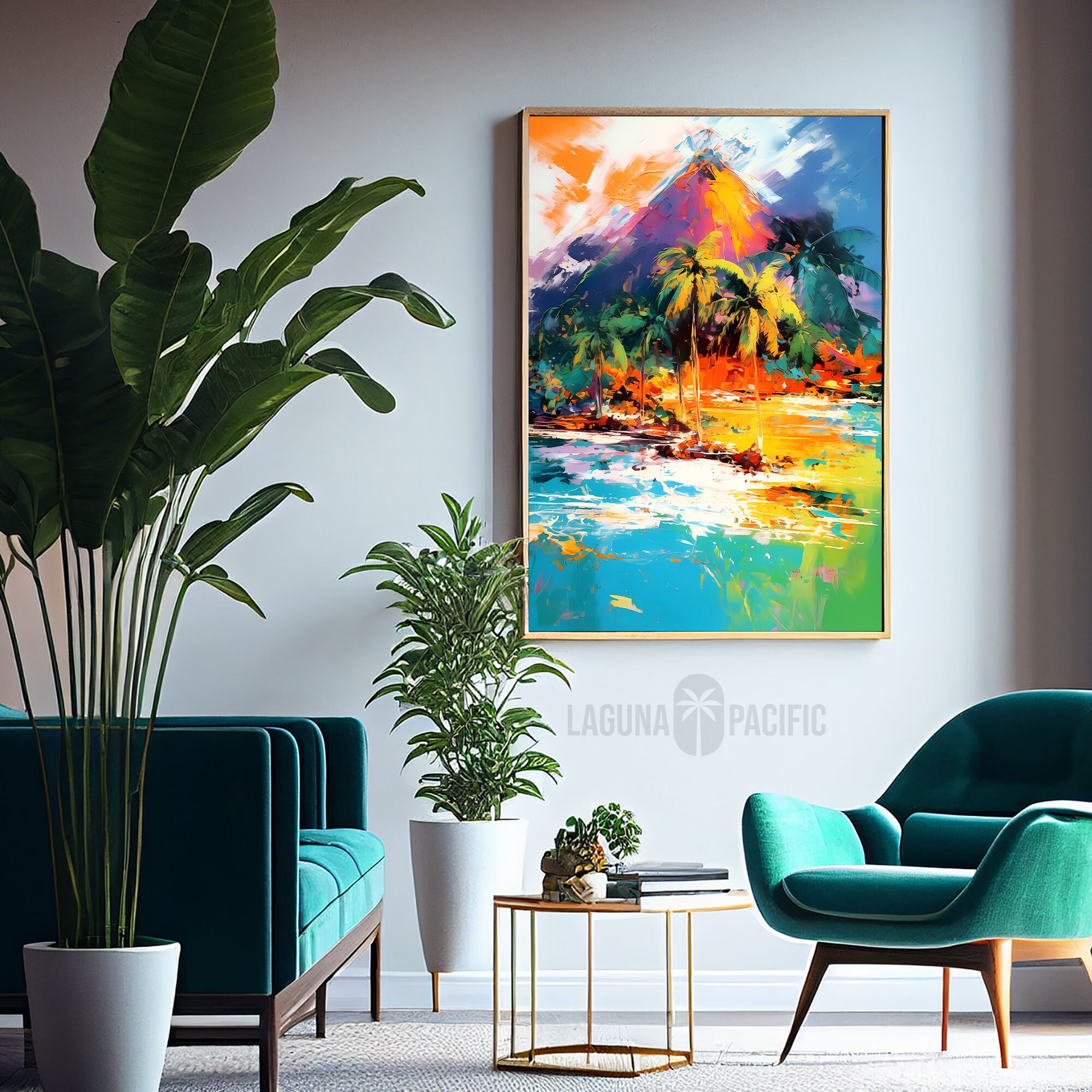 Tropical Island Impressionist Style Painting, South Pacific Island ...