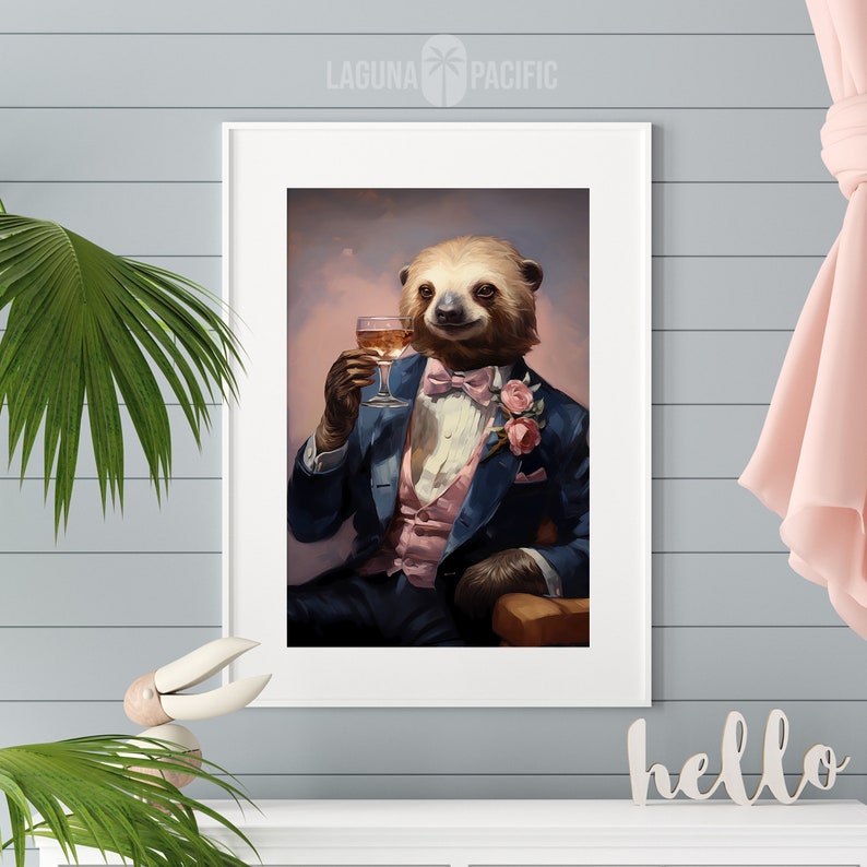 Victorian Gothic Sloth With Cocktail Art Anthropomorphic Art Trendy ...