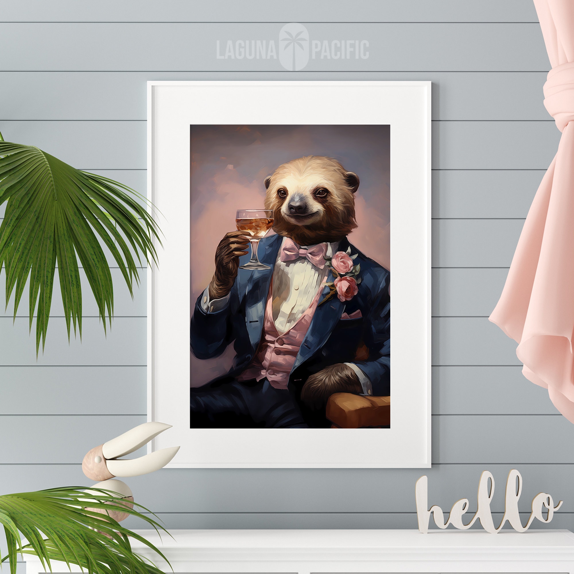 Victorian Gothic Sloth With Cocktail Art Anthropomorphic Art Trendy ...