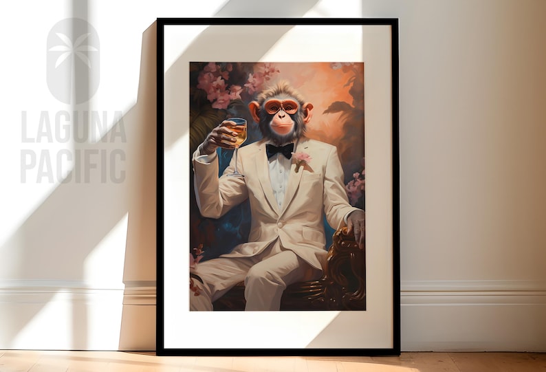 Chic Monkey Cocktail Art Print | Retro Home Bar Wall Decor | Perfect ...
