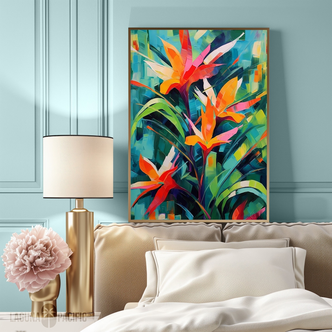 Tropical Bird of Paradise Cubist Art Print, Botanical Wall Art, Unique ...