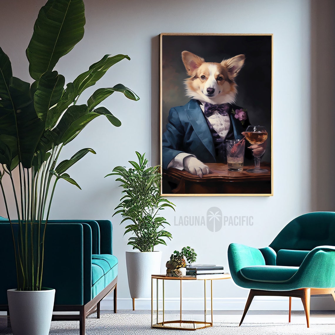 Victorian Dapper Dog With Cocktail Art | Anthropomorphic Art | Corgi ...