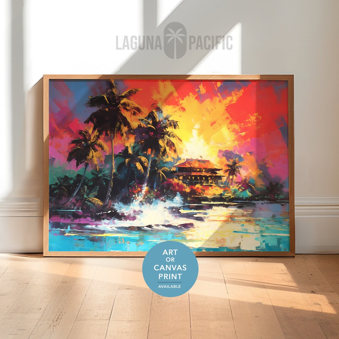 Tropical Island Impressionist Style Painting, Fantasy Island Canvas Art ...