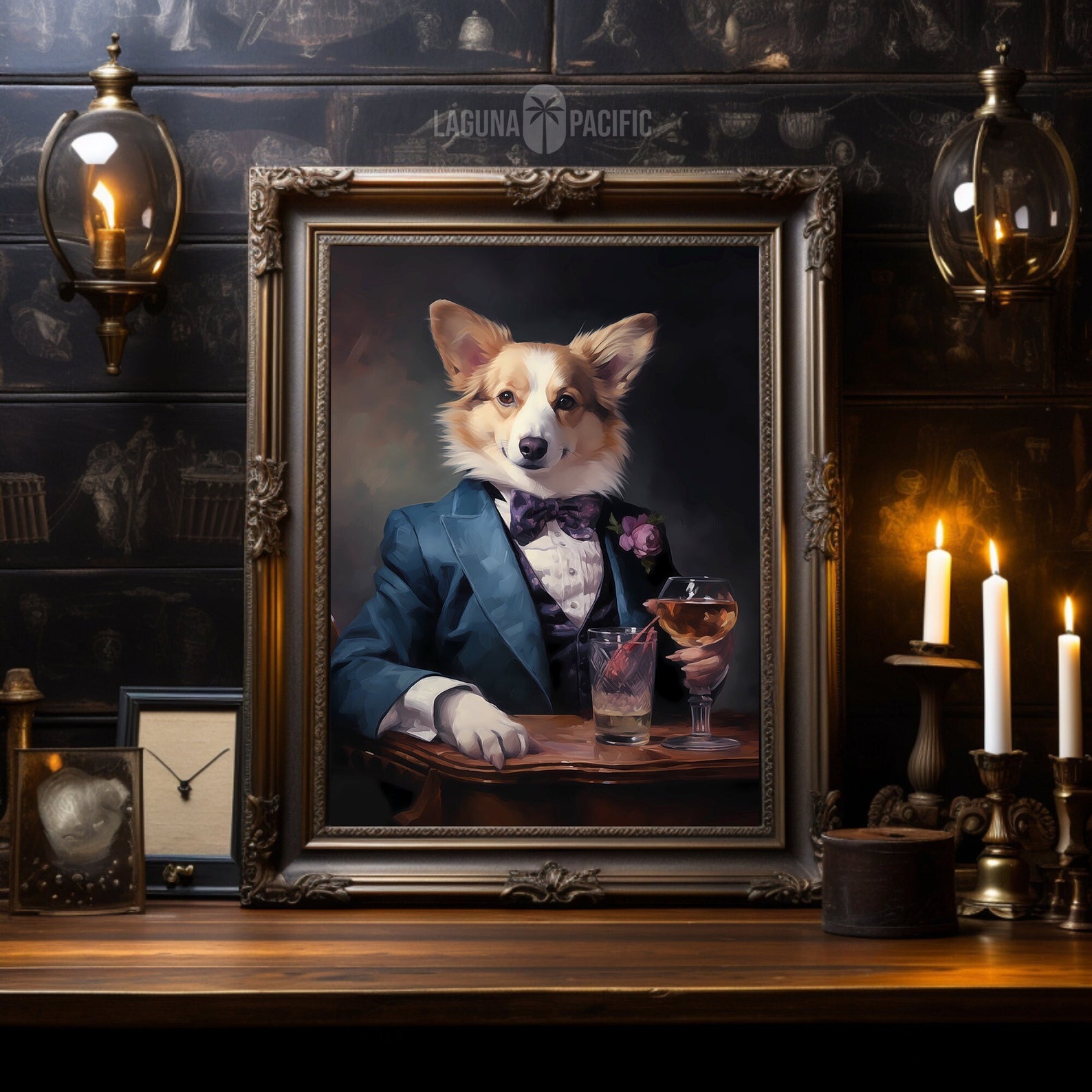 Victorian Dapper Dog With Cocktail Art | Anthropomorphic Art | Corgi ...