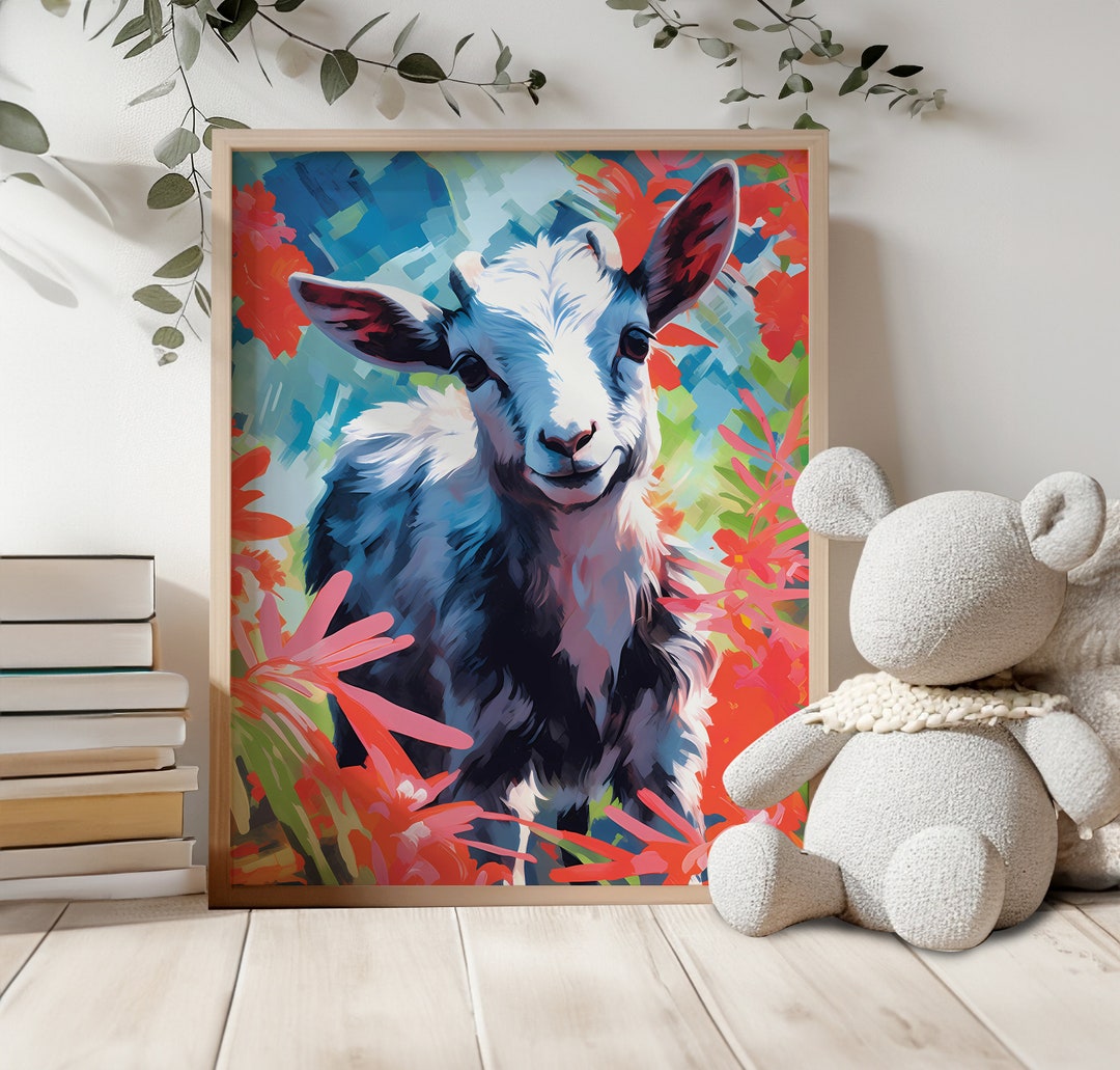 Woodland Nursery Cute Baby Goat Art | Adorable Forest Theme Decoration ...