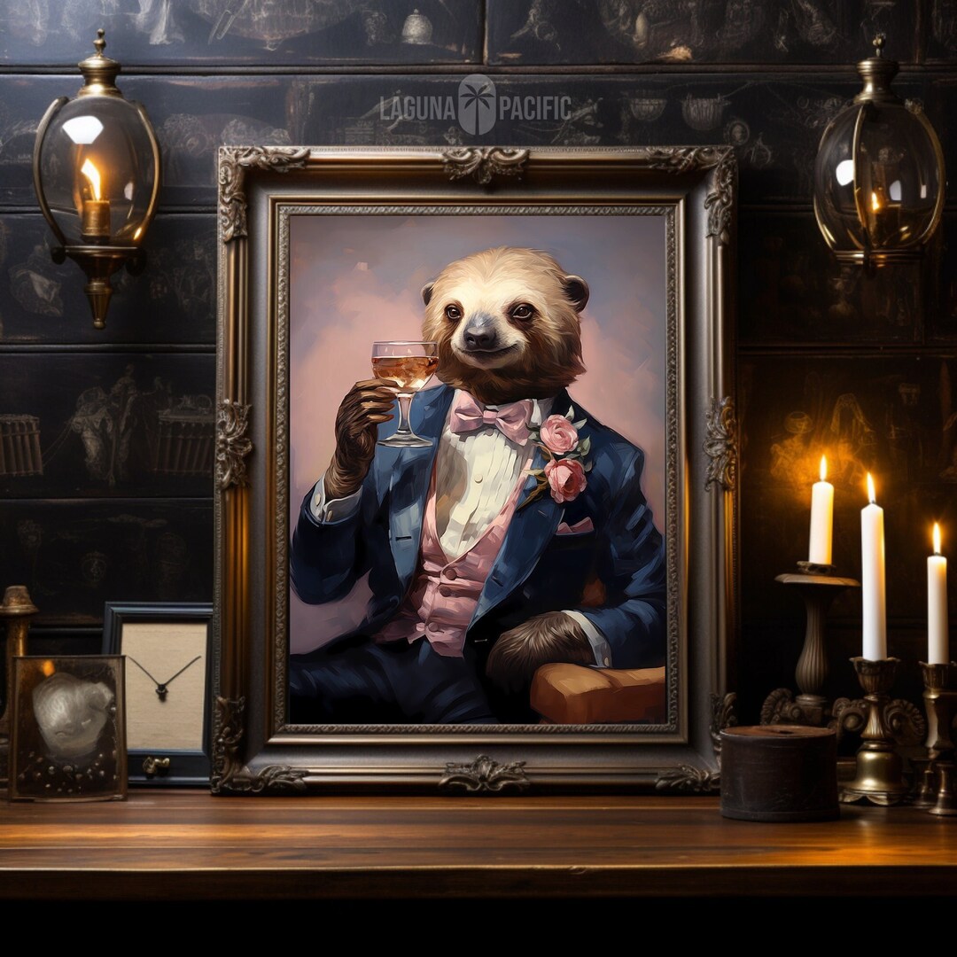 Victorian Gothic Sloth With Cocktail Art Anthropomorphic Art Trendy ...