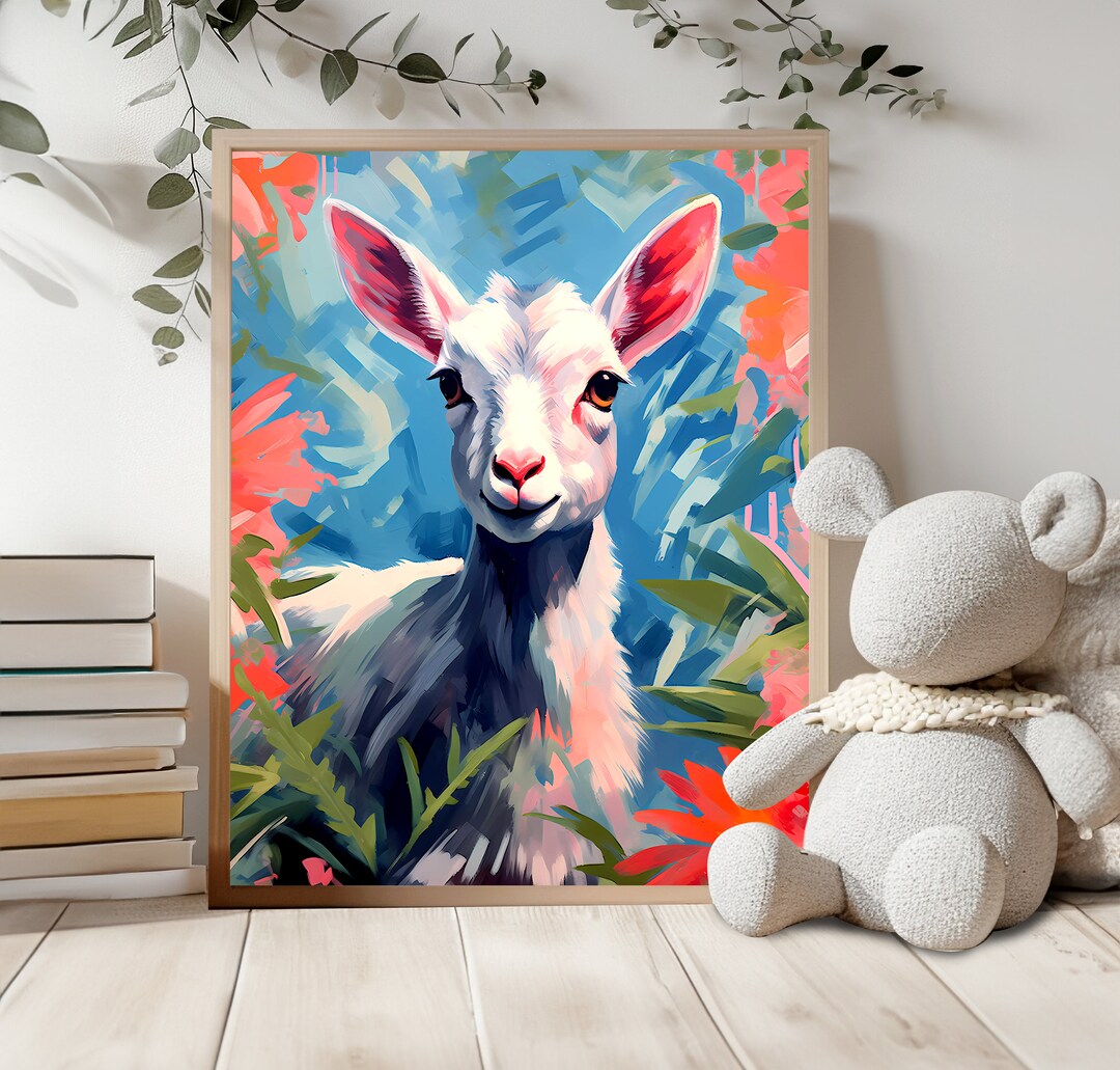 Woodland Nursery Cute Baby Goat Art | Adorable Forest Theme Decoration ...