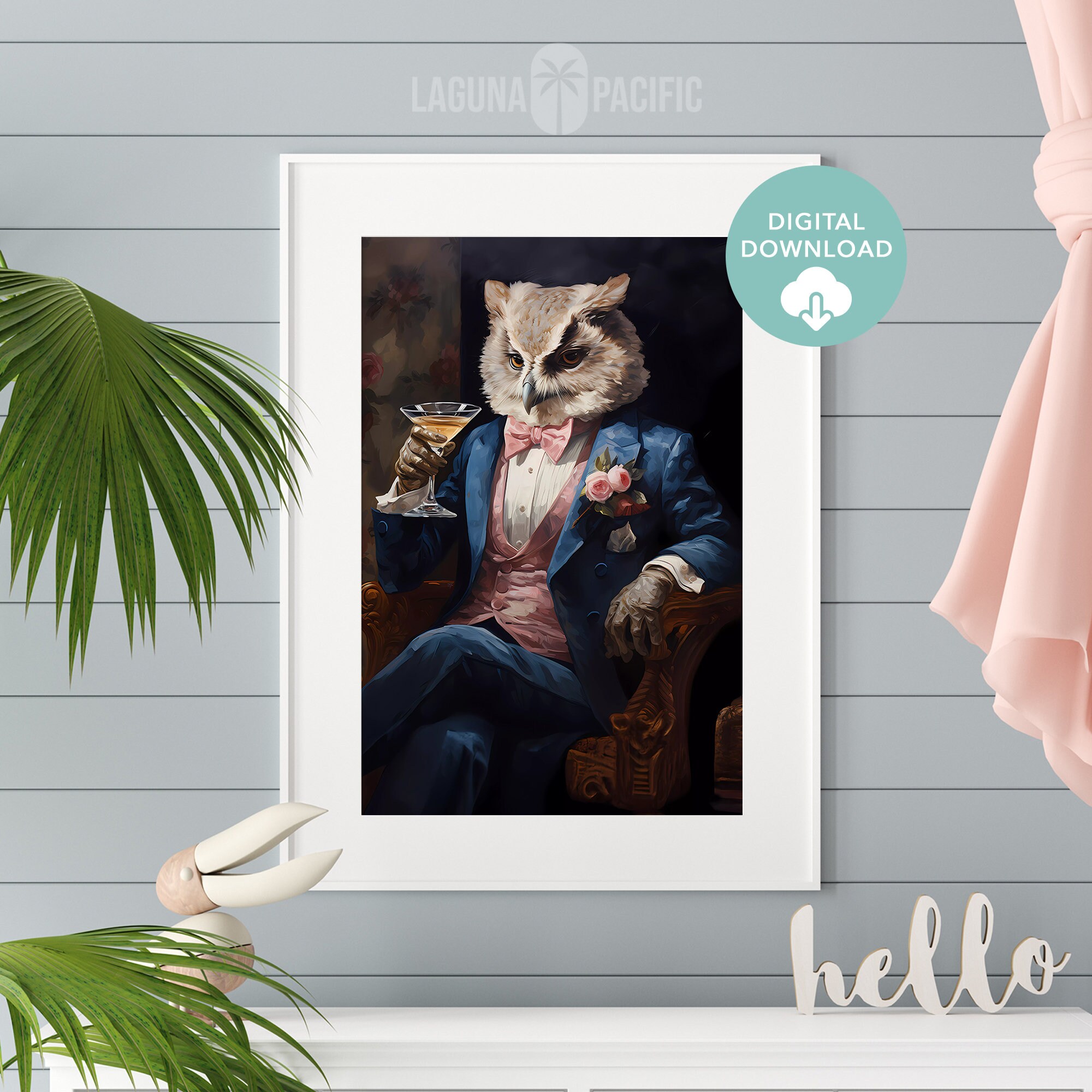 Victorian Owl With Cocktail Art | Anthropomorphic Art | Dark Academia ...