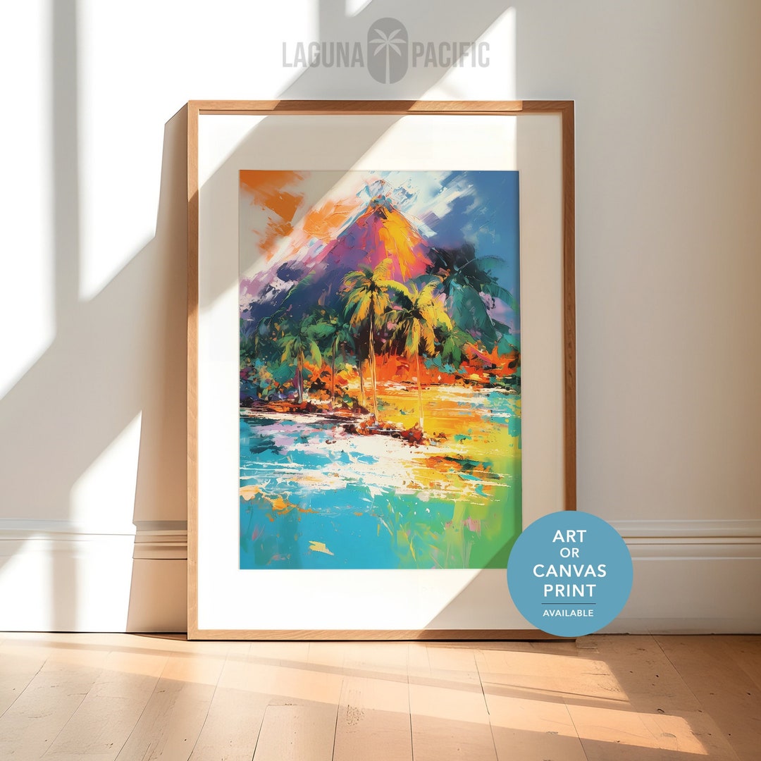Tropical Island Impressionist Style Painting, South Pacific Island ...