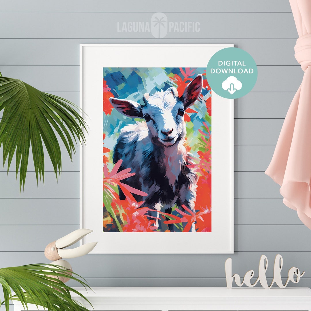 Woodland Nursery Cute Baby Goat Art, Instant Digital Download, Adorable ...