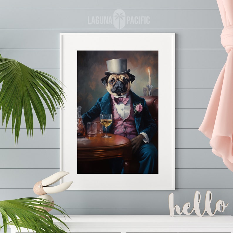 Debonair Dog Cocktail Print | Retro Preppy Pug in a Suit | Gift for Pug ...