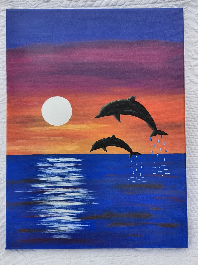 Dolphins at Sunset - Etsy