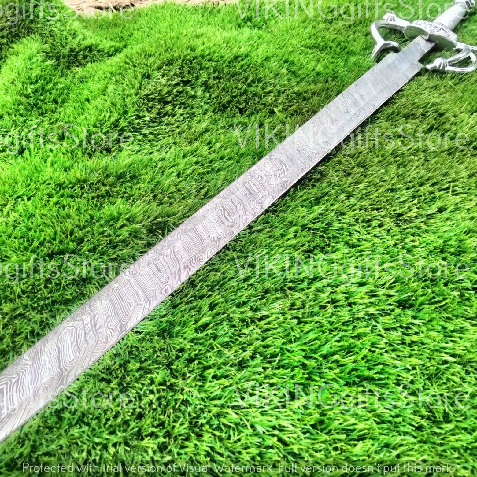 Hand Forged Damascus Steel Rapier Sword With Leather Sheath, Medieval ...