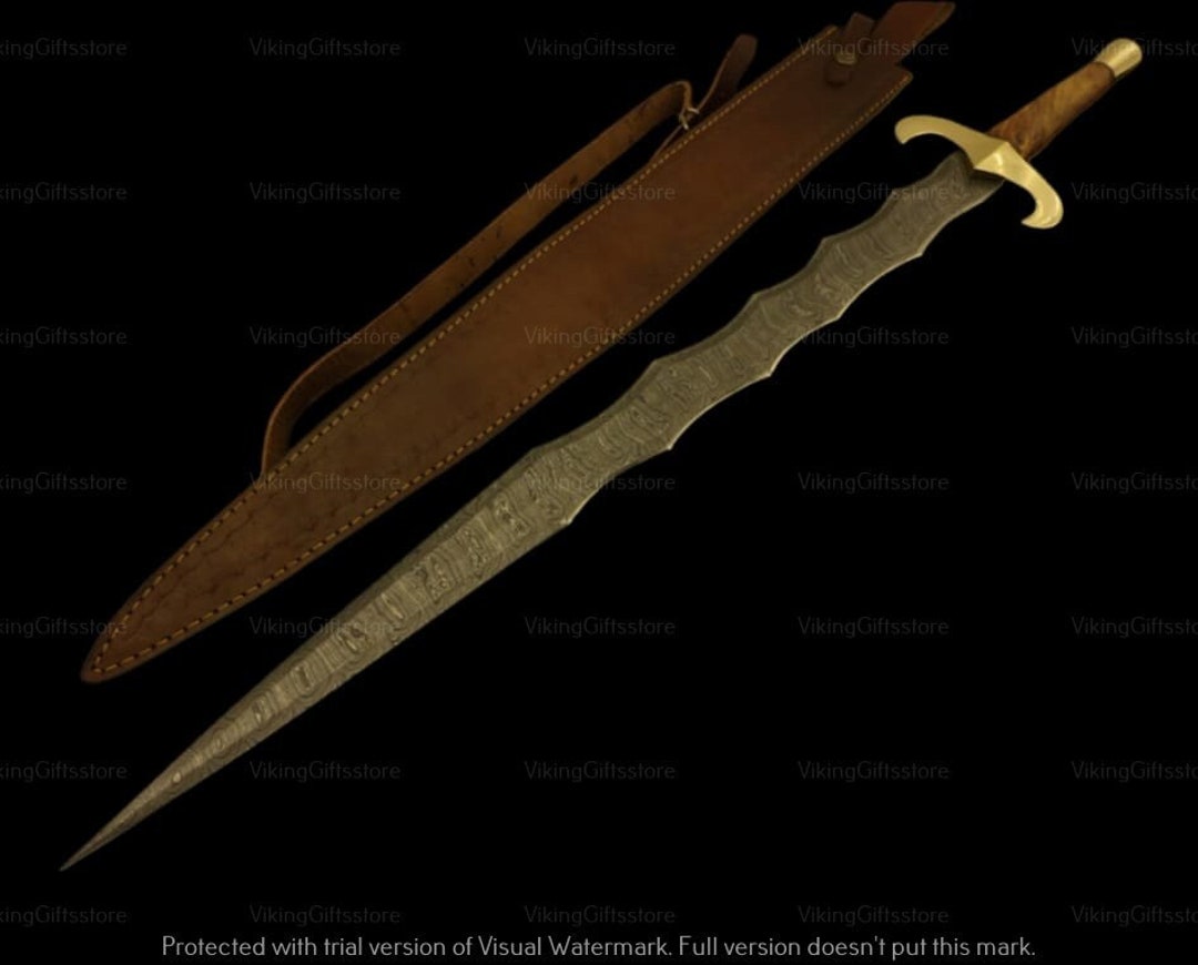 Handmade Damascus Steel Dragon Sword With Leather Sheath Gift for ...