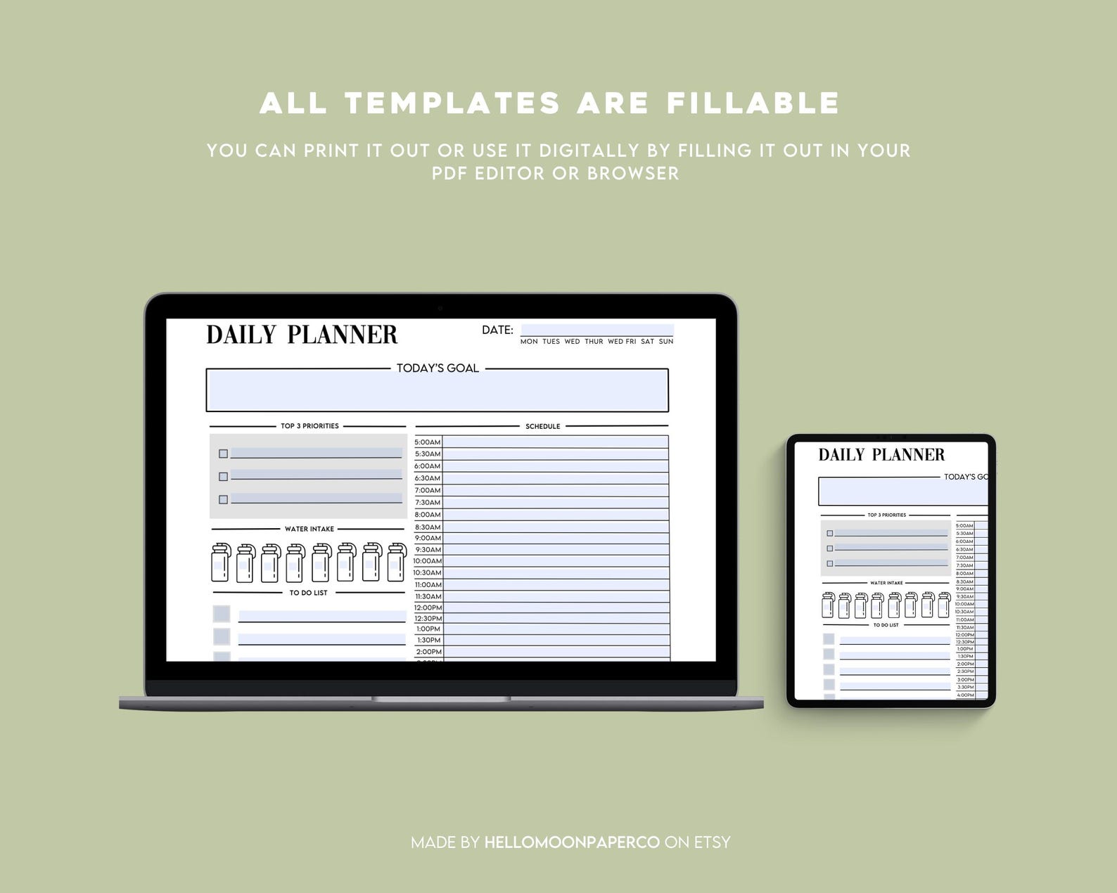 Printable Minimalist Daily Planner Template, Daily Schedule, Daily ...