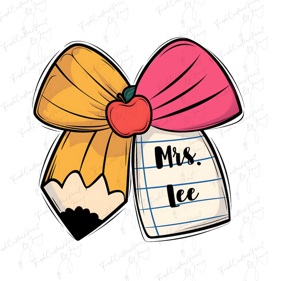 Teacher Pencil Paper Bow Png File, Can Be Personalized With Teachers ...