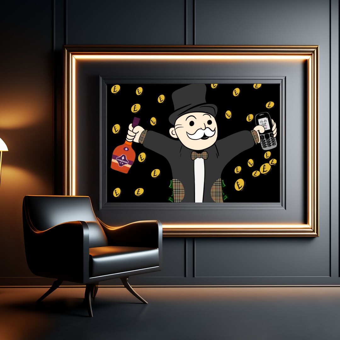 Hand-drawn Monopoly Man Rich Print Holding Courvoisier Financial ...