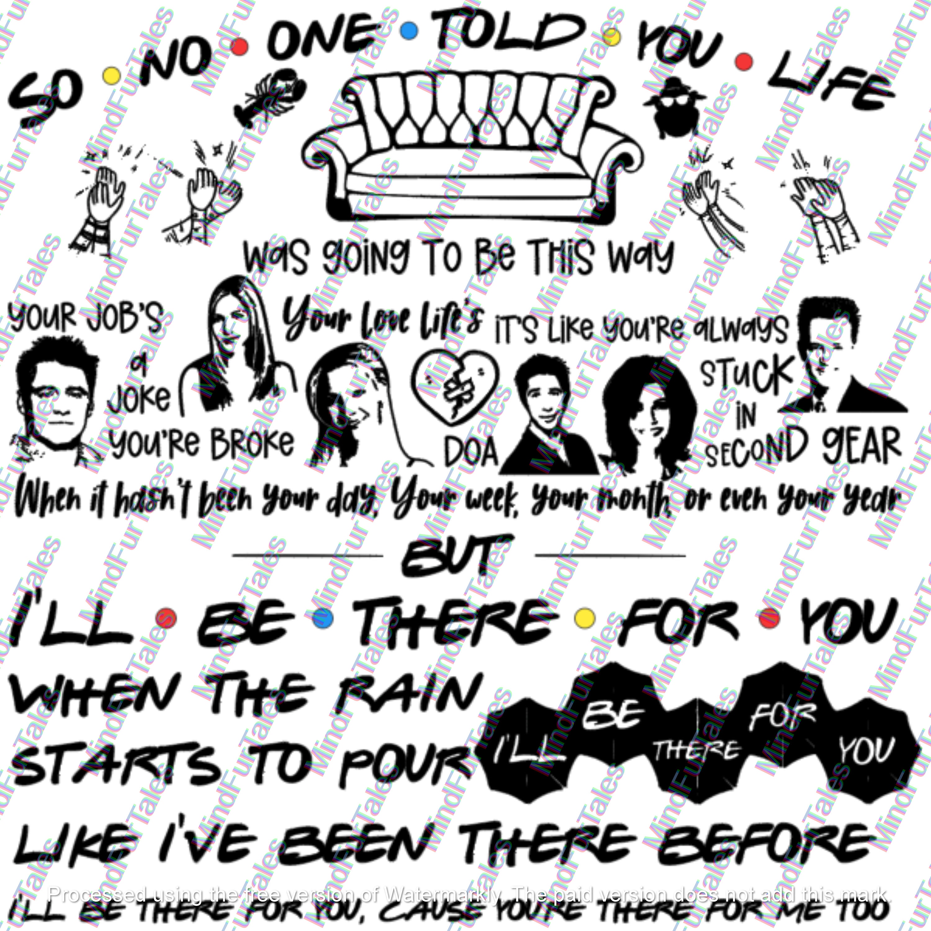 Iconic Friends TV Show Theme Lyrics: Digital Download 2 Files PNG and ...
